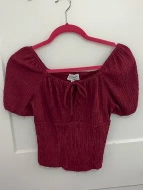 Lavender Moon | Tops | Lavender Moon Burgundy Puff Sleeve Smocked Top ...
